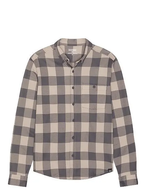 RHONE Hardy Flannel Shirt In Brown - Foggy Taupe & Iron Buffalo Check