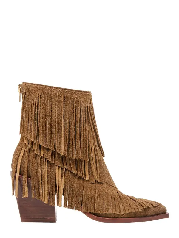 DOLCEVITA Western-inspired Suede Fringe Booties - Chestnut Suede