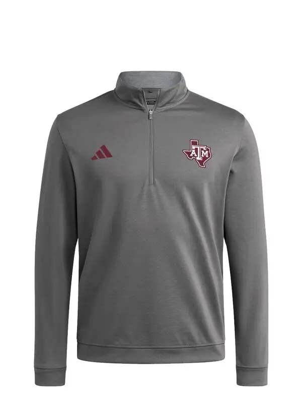 Adidas Texas A&m Aggies Coaches Elevated Quarter-zip - Team Grey Four / Team Maroon