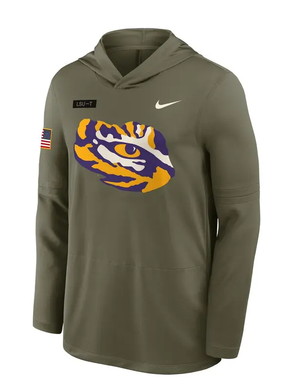 Nike Lsu 2025 Military Appreciation Dri-fit College Long-sleeve Hooded Top - Green