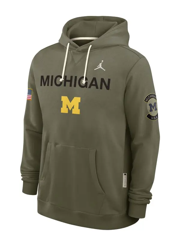 JORDAN Michigan 2025 Military Appreciation Dri-fit College Pullover Hoodie - Green