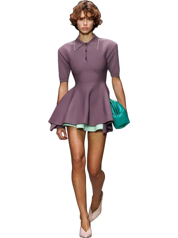Stella McCartney Peplum Knit Polo Mini Dress - Purple