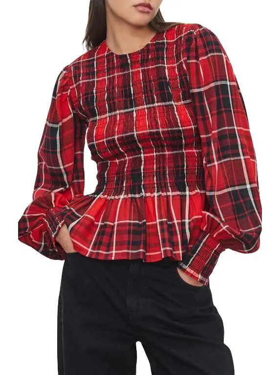 NEXT Plaid Smocked Peplum Top - Red