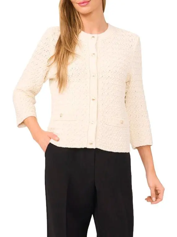 Halogen Open Stitch Cotton-blend Cardigan - Birch Lurex