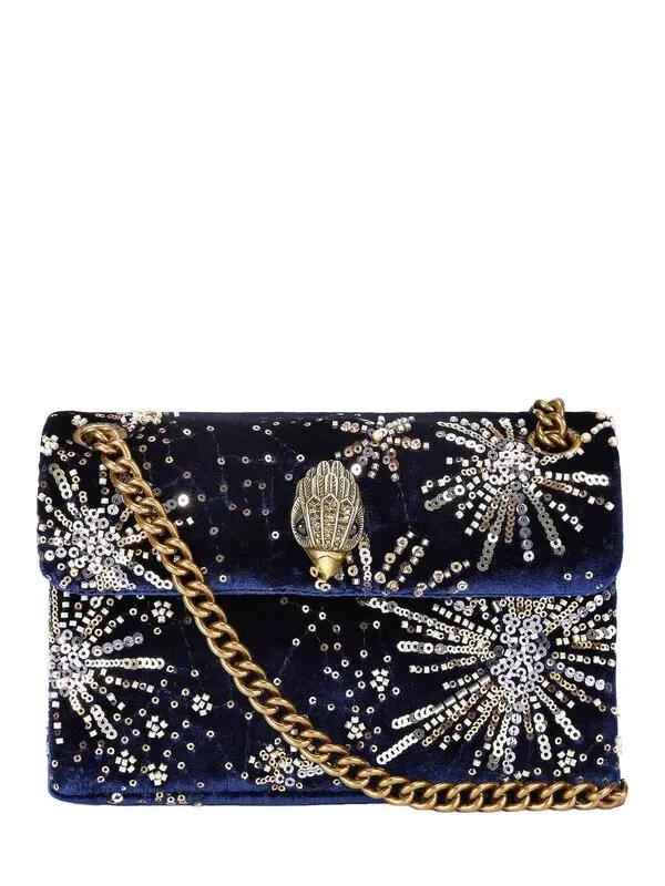 Kurt Geiger Mini Kensington Velvet Crossbody Bag - Navy
