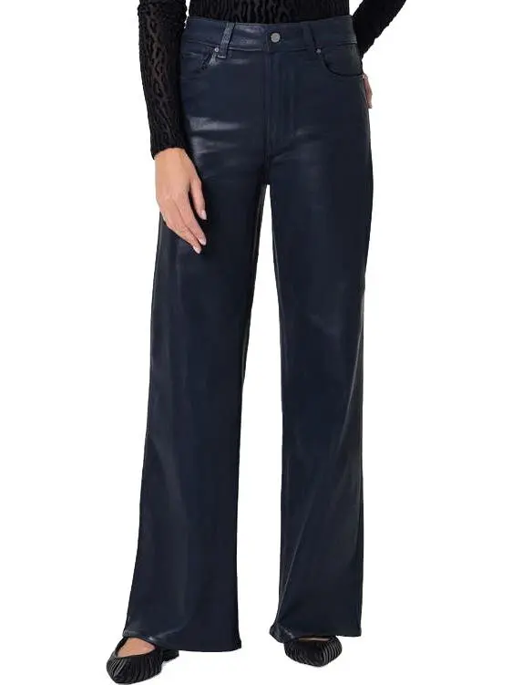 Paige Anessa Coated High-waist Wide-leg Jeans - Navy Seascape Luxe Coating