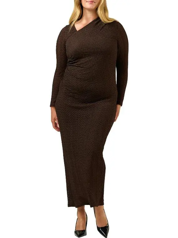 ESTELLE Naomi Long Sleeve Texture Knit Dress - Espresso