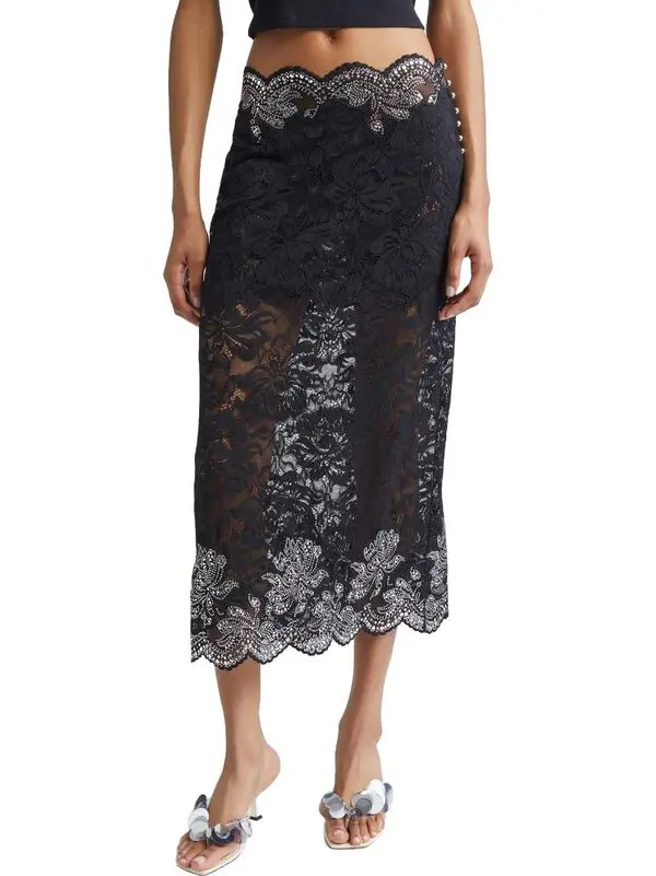 Rabanne Stud Embellished Lace Skirt - Black