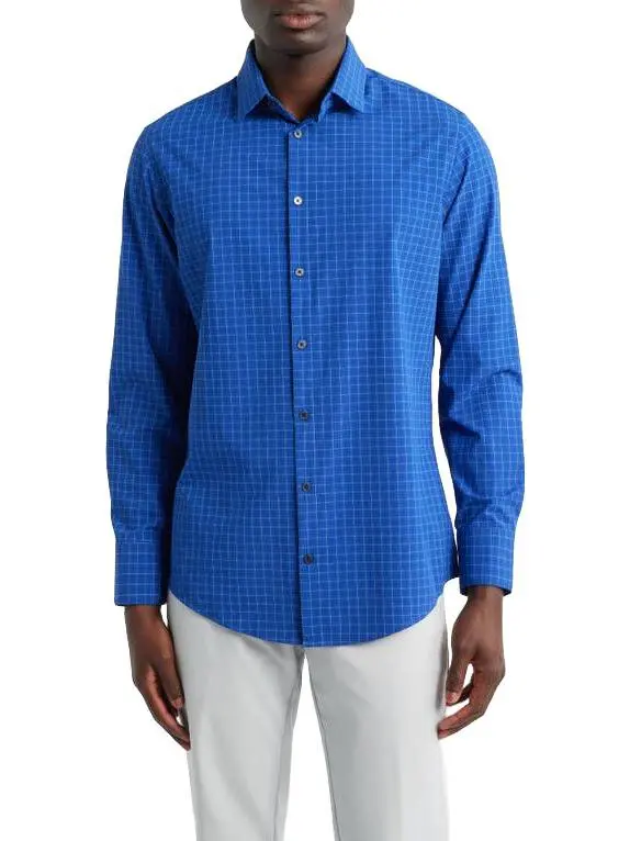 Mizzen+main Leeward No Tuck Trim Fit Plaid Performance Button-up Shirt - Cobalt Manor Plaid