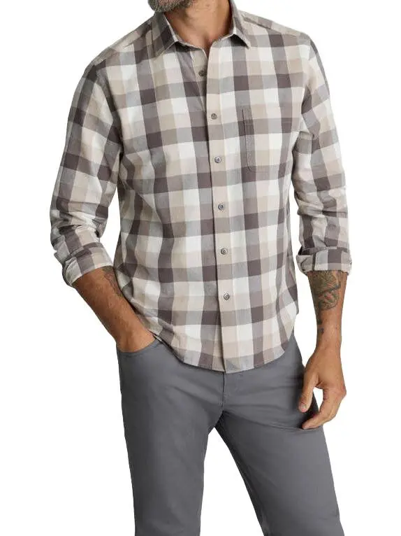 UNTUCKIT Greenwald Check Cotton Flannel Button-up Shirt - Brown Tan White