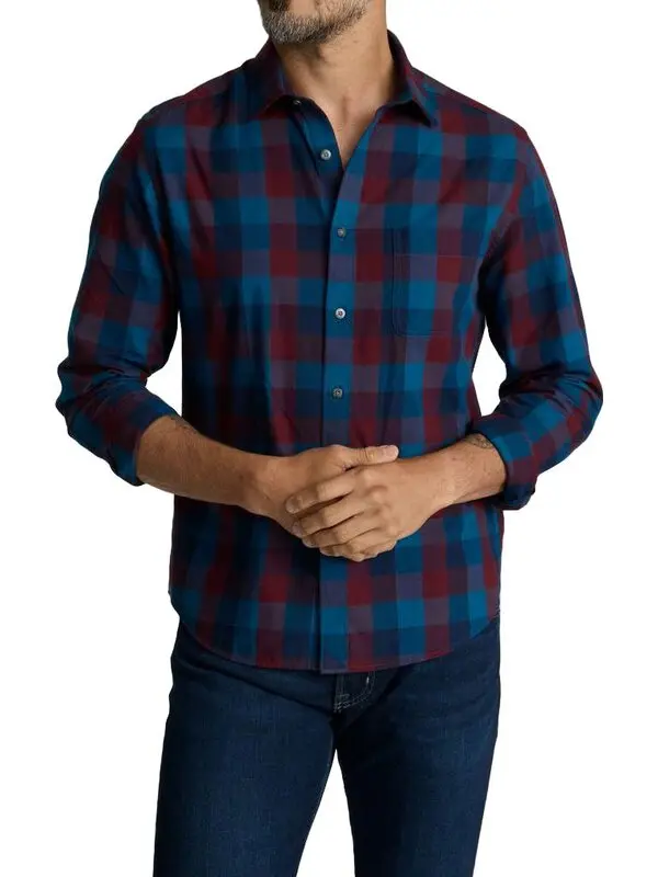 UNTUCKIT Heinrich Check Cotton Flannel Button-up Shirt - Blue Teal Burgundy