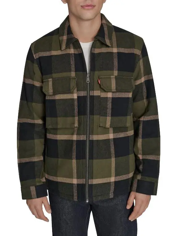 LEVI'S Insulated Plaid Flannel Shirt Jacket - Olive/black