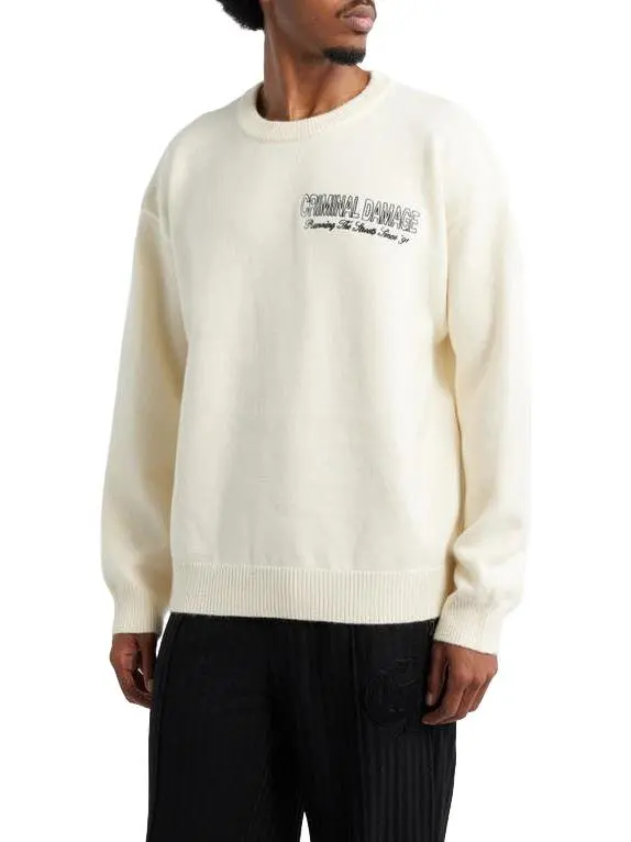 CRIMINAL DAMAGE Embroidered Sweater - Ecru