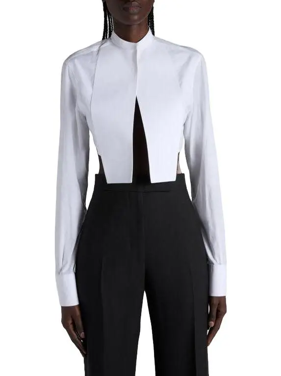 TOM FORD Bib Front Cotton Voile Crop Shirt - Aw002 White