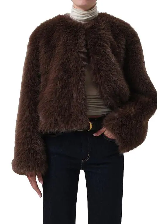 Citizens Of Humanity Esme Faux Fur Cropped Jacket - Honey Lt Brown