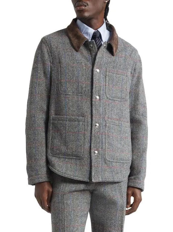 Thom Browne Herringbone Tweed Utility Jacket - Dark Grey