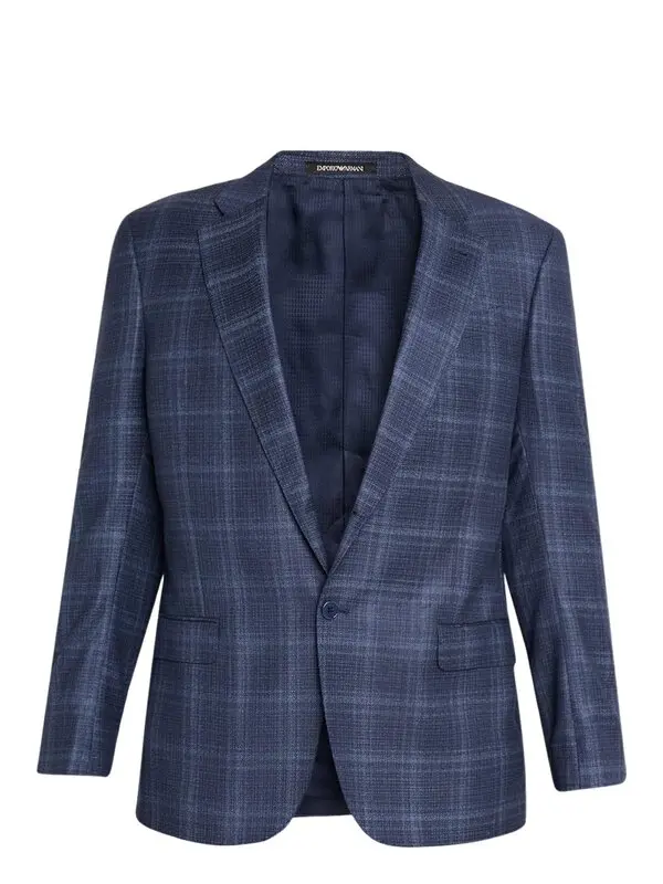 Emporio Armani Wool And Viscose Plaid Sport Coat - Fancy Blue