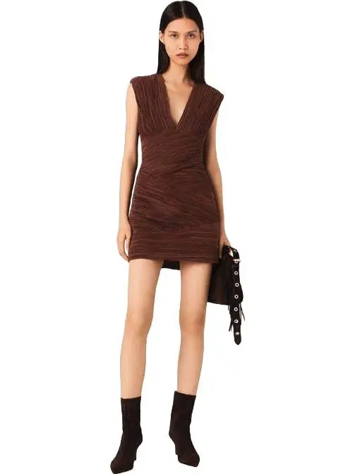 Maje Short Fitted Draped Dress - Brown