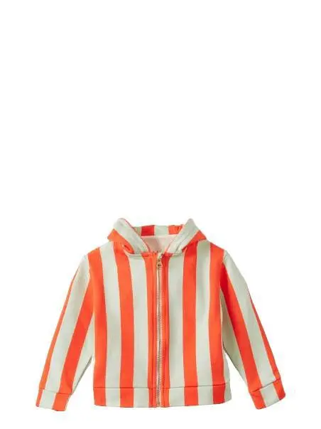 VILD HOUSE OF LITTLE Striped Organic Cotton Zip-up Hoodie - Orange/green Stripe