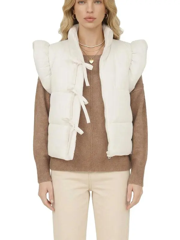 MODENAIRE Ruffle Shoulder Puffer Vest - White