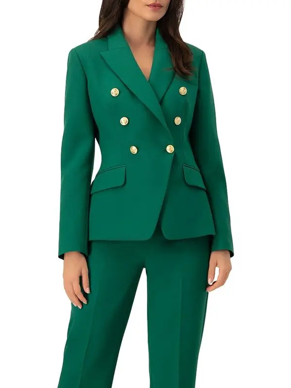 IVONNE Double-breasted Blazer With Crest Buttons - Green