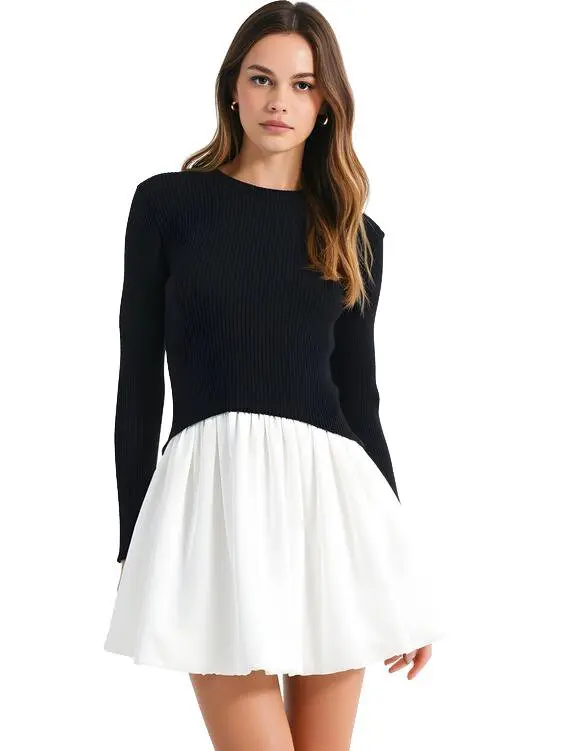 MODENAIRE Knit And Woven Fit-and-flare Mini Dress - Black/white