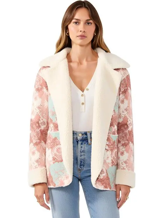 MODENAIRE Plush Trim Fleece Hooded Jacket - Floral Patchwork