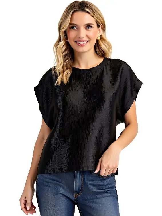 MODENAIRE Textured Satin Blouse With Keyhole Back - Black
