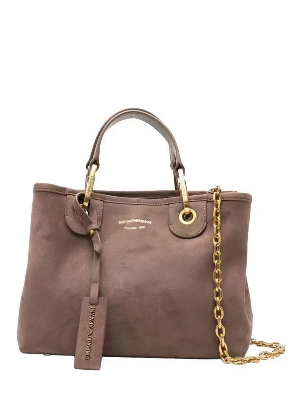 Emporio Armani Suede Tote Bag With Logo - Brown