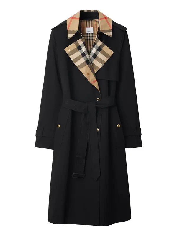 Burberry Long Check Gabardine Trench Coat - Black