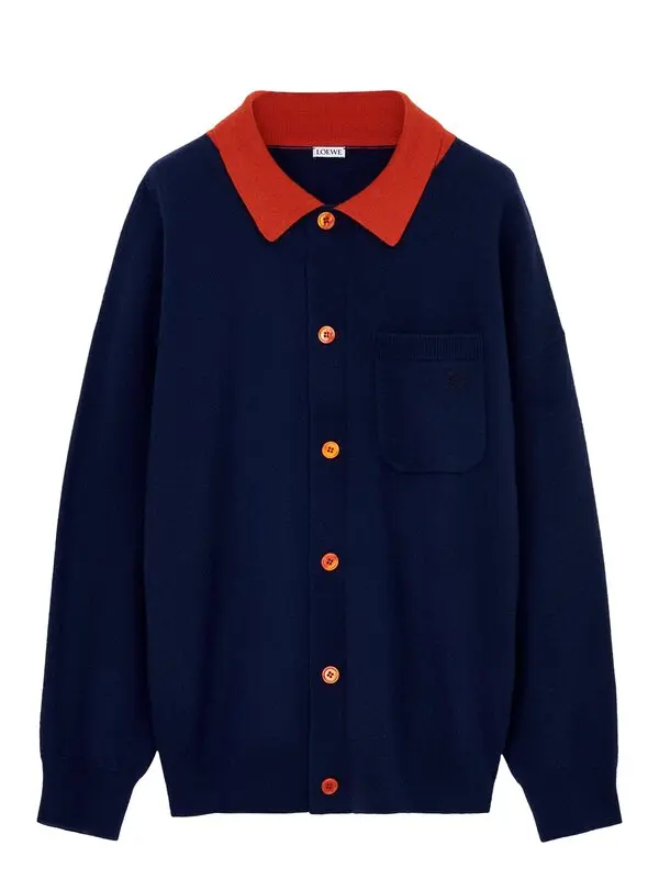 Loewe Wool-blend Polo Cardigan - Navy