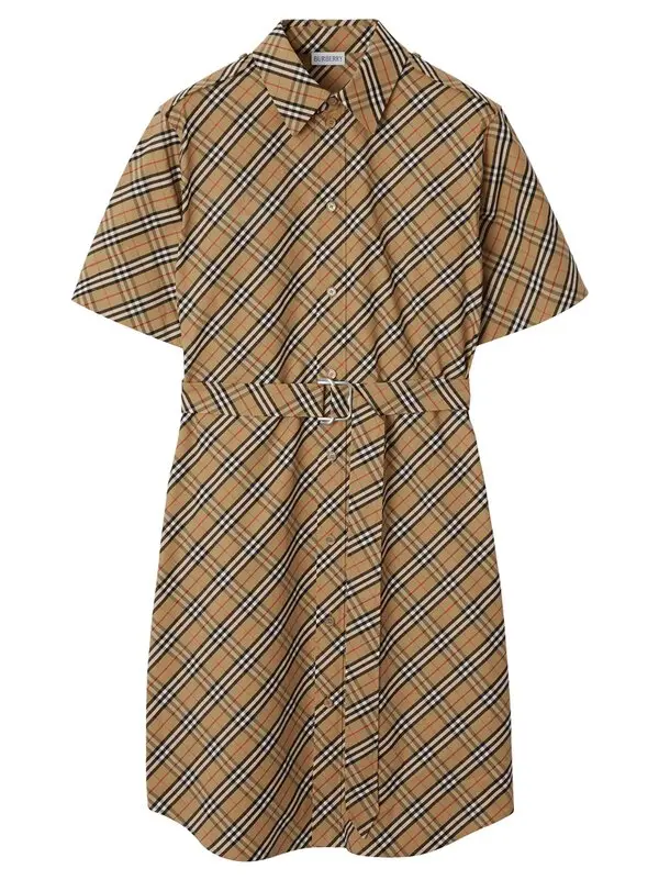Burberry Cotton Check Mini Shirt Dress - Beige