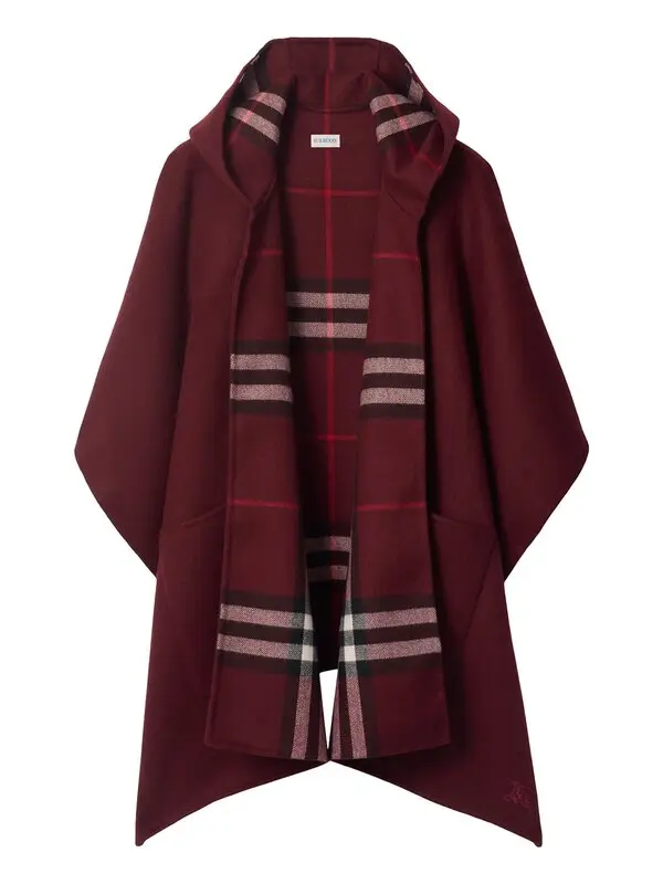 Burberry Cashmere Reversible Check Hooded Cape - Red