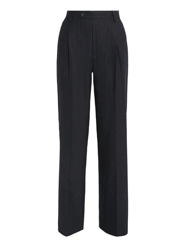 Sandro Pinstripe Embellished Trousers - Blue