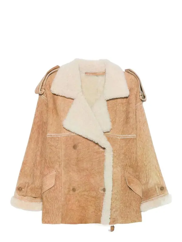 SALVATORE SANTORO Double-breasted Shearling Coat - Brown