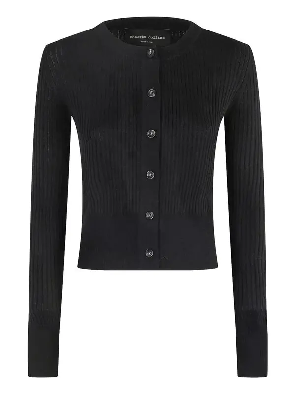 ROBERTO COLLINA Ribbed Knit Cardigan - Black