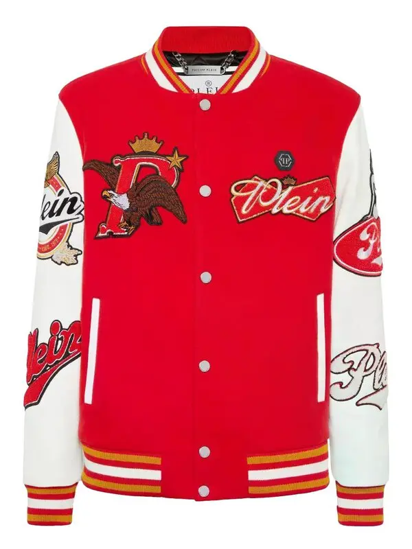 Philipp Plein Patch Varsity Bomber Jacket - Red