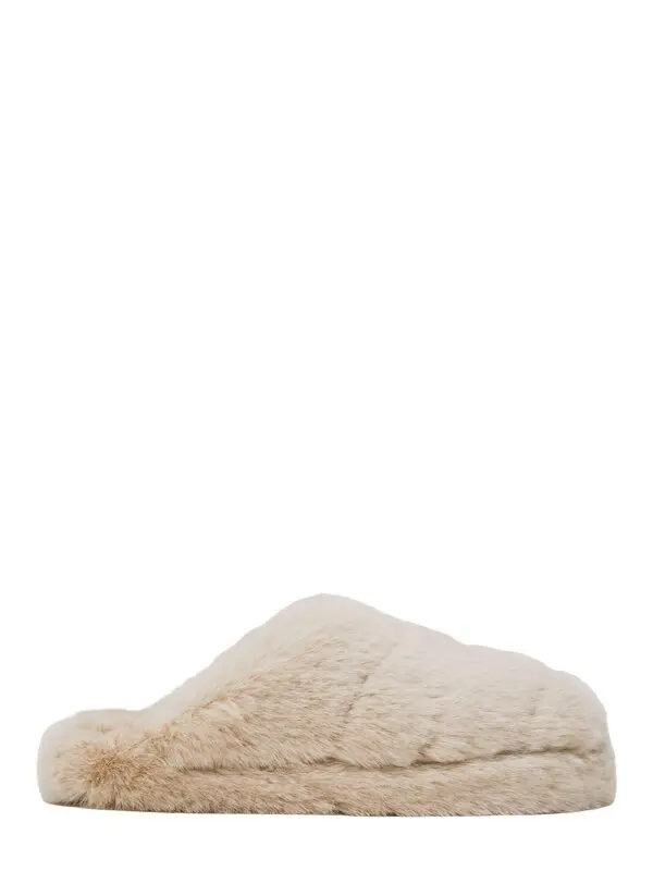 REISS Andrea Faux Fur Slippers - Cream