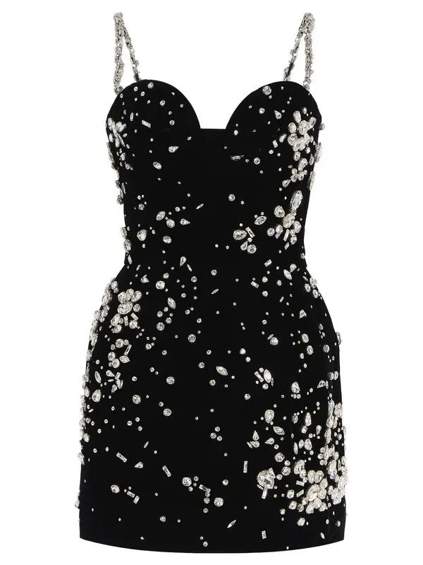 Oscar De La Renta Crystal-embellished Cupro-blend Mini Dress - Black
