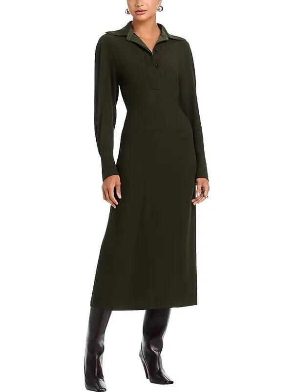 Victoria Beckham Long Sleeve Polo Collar Dress - Dark Olive