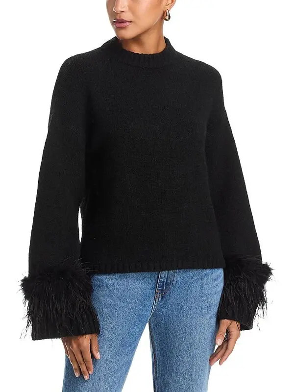 WAYF Feather Trim Sweater - Black