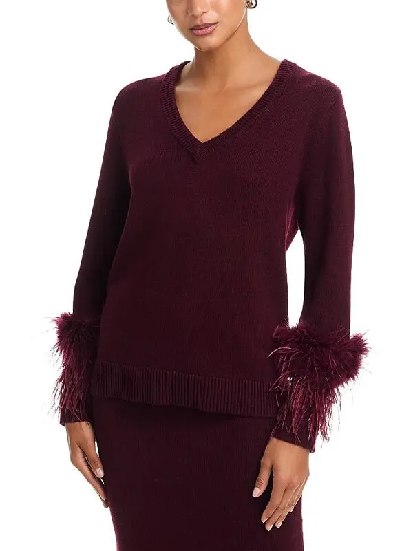 WAYF Bethany Feather Trim Sweater - Plum