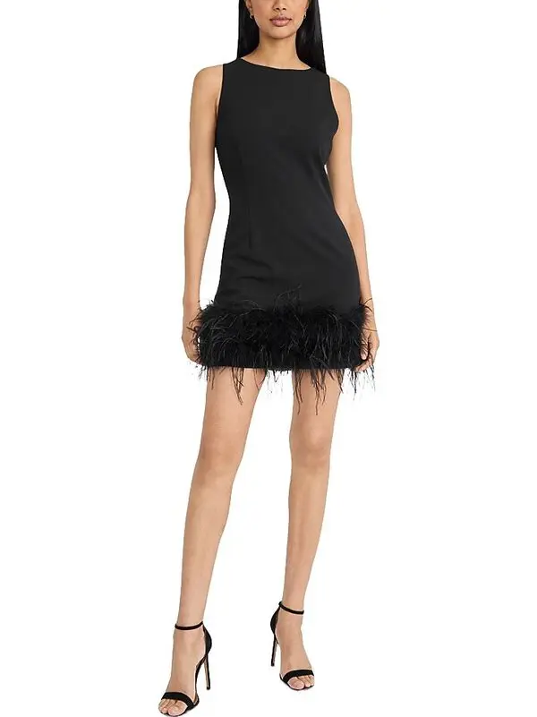 Maggy London Feather Trim Mini Dress - Black