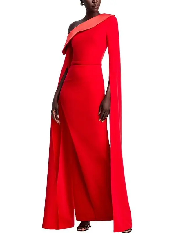 Safiyaa Rinoa Cape Sleeve Gown - Scarlet Red On Cherry