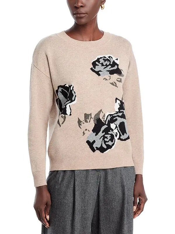 T Tahari Long Sleeve Crewneck Sweater - Taupe Heather Rose