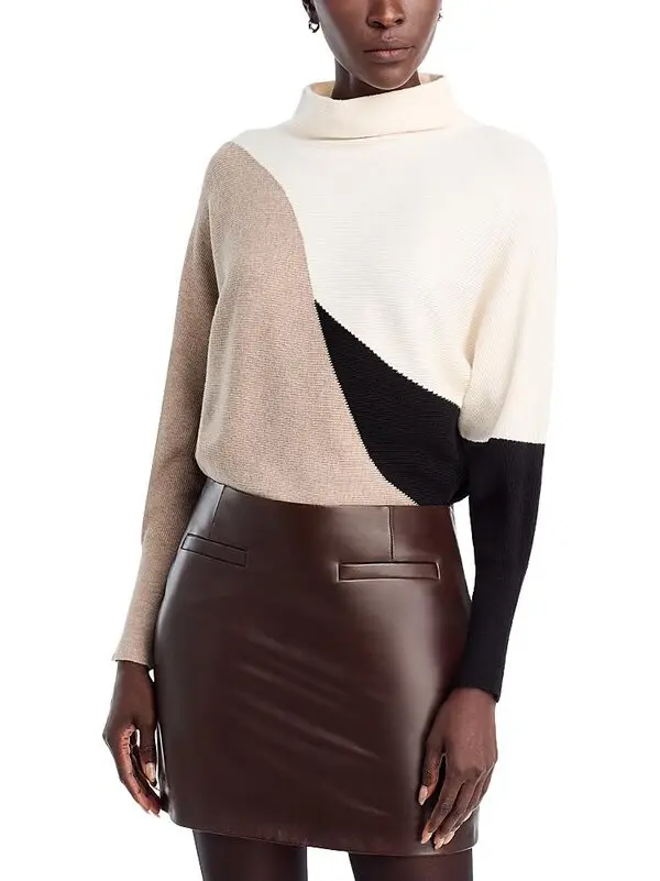 T Tahari Color Blocked Dolman Sleeve Sweater - Taupe Heather Combo