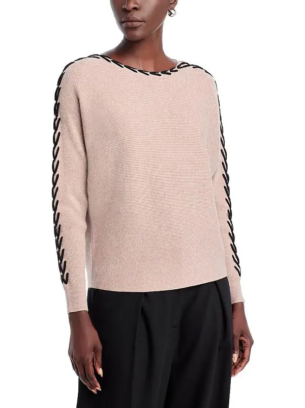 T Tahari Whipstitch Dolman Sleeve Sweater - Taupe Heather/black