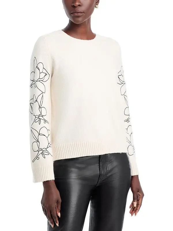 T Tahari Floral Contrast Crewneck Sweater - Cream/black