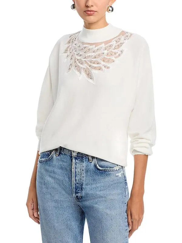 T Tahari Mock Neck Sweater - Soft Ivory