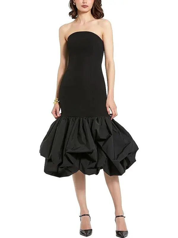 Mac Duggal Crepe Strapless Midi Dress With Taffeta Bubble Hem - Black